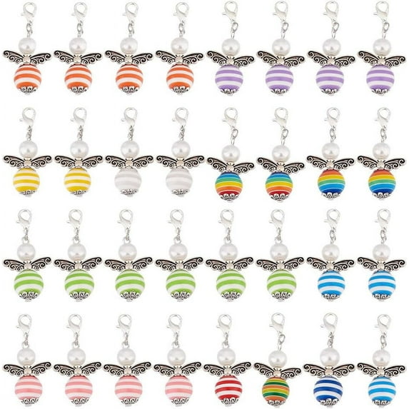 32 Pcs Angel Wings Stitch Markers Multicolor Round Ball Pearl Bead ...