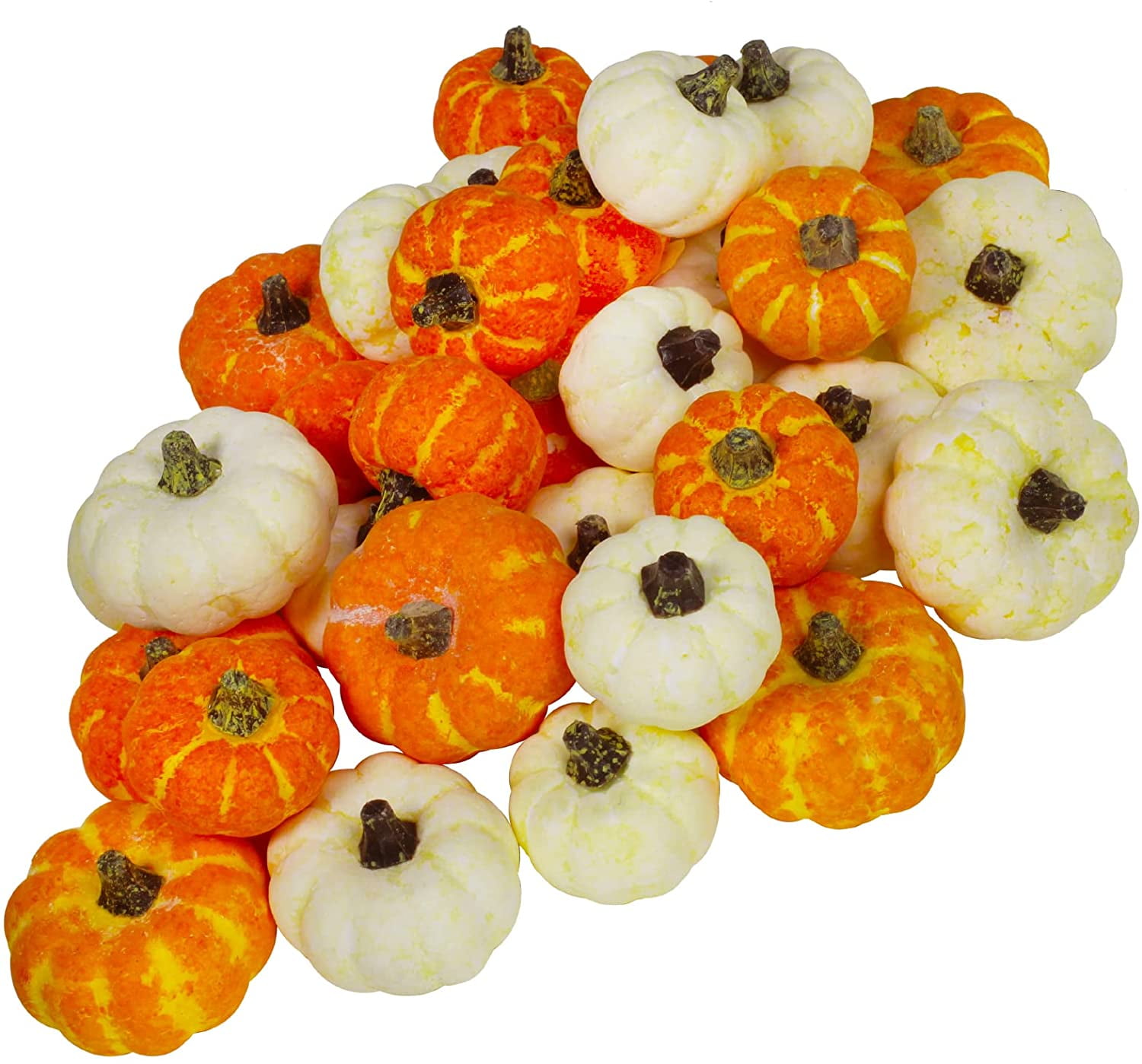 32 Pcs Assorted Artificial Orange and Cream Baby Boo Mini Pumpkins Rustic Harvest Pumpkins Fall ...