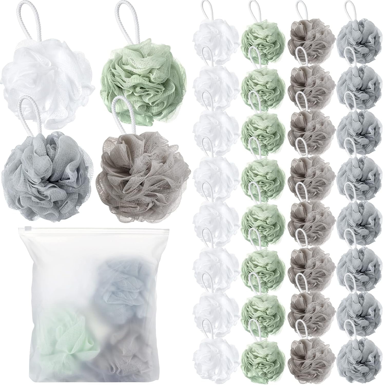32 Pcs Bath Sponge Shower Loofahs Bulk 60 g Charcoal Large Mesh Puff ...