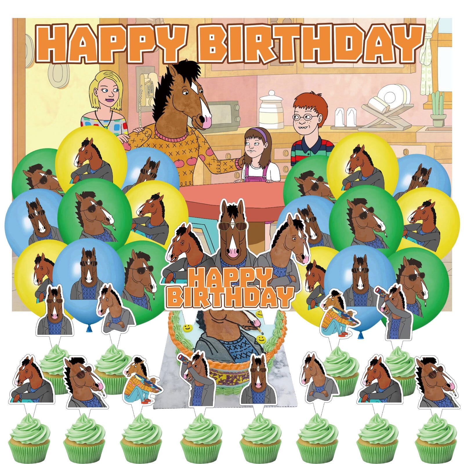 32 Pcs For BoJack Horseman Cartoon-Themed Party Decorations and Favors ...