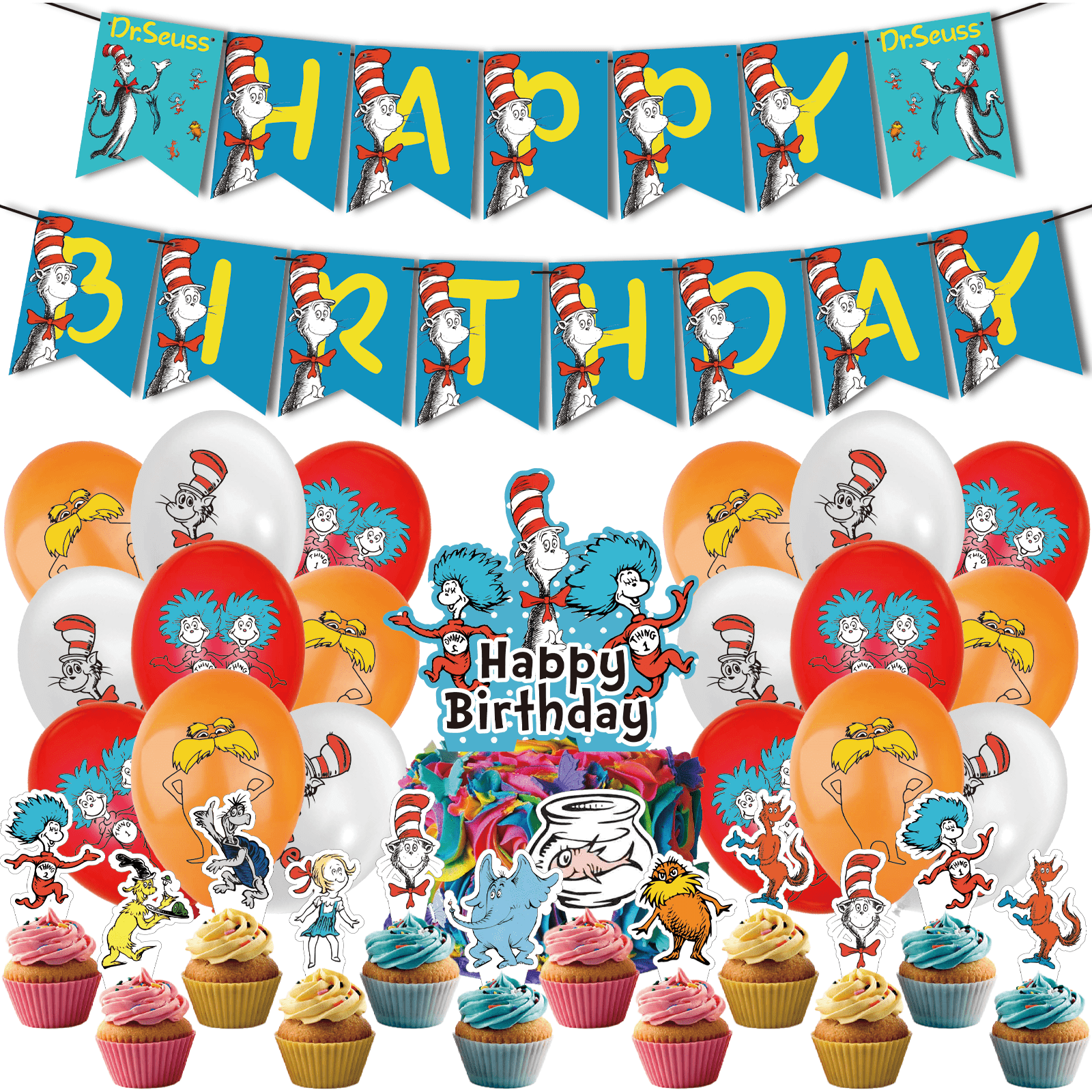 32 Pcs For The Cat in the Hat Theme Birthday For Seuss Cat Children's ...