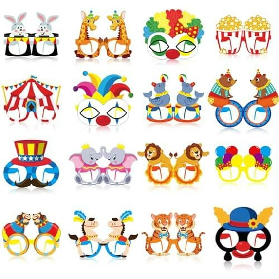 32 Pcs Circus Party Decorations Clown Paper Glasses Carnival Photo ...