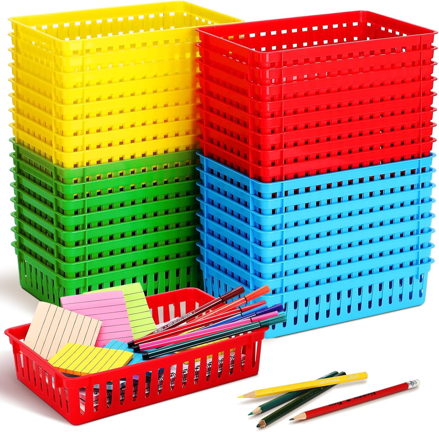 32 Pcs Classroom Storage Baskets Plastic Baskets Organizer Colorful ...