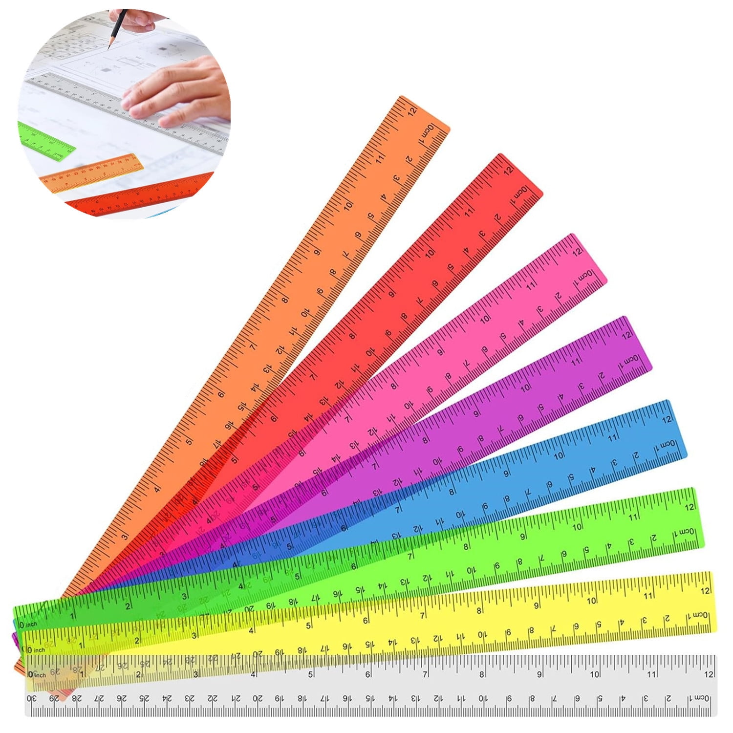 32 Pcs Clear Plastic Ruler 12 Inch, Rulers Bulk for Classroom ...