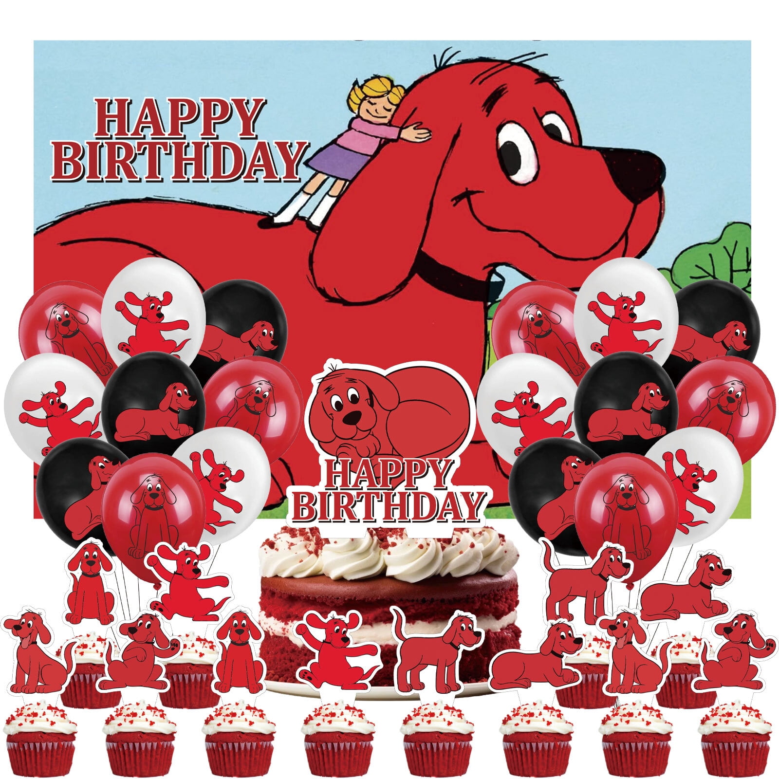 32 Pcs For Clifford the Big Red Dog Theme Party Decorations,With 5*3ft ...