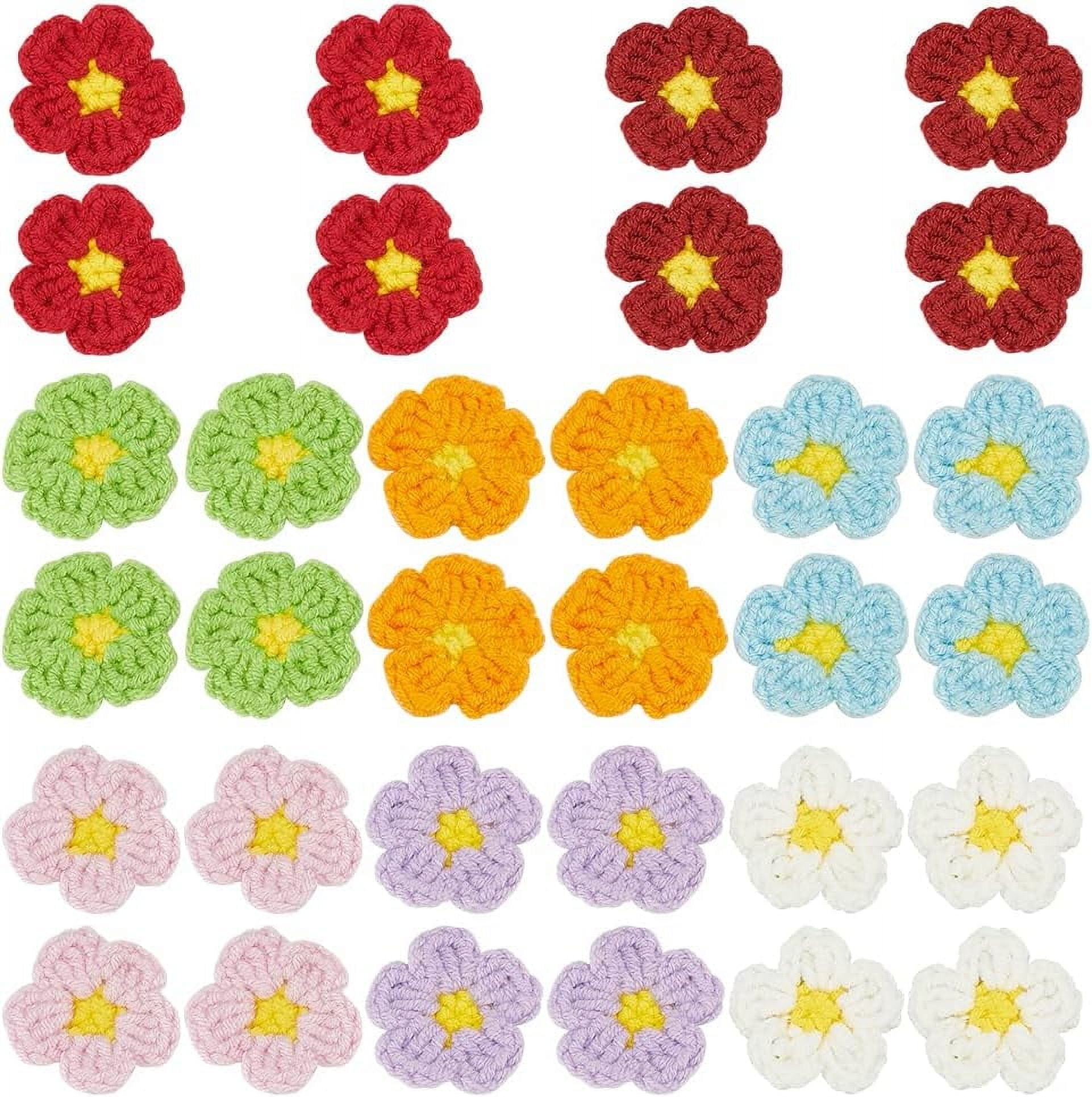 32 Pcs Crochet Flowers Applique 8 Colors Cotton Knitted Flowers Patches ...