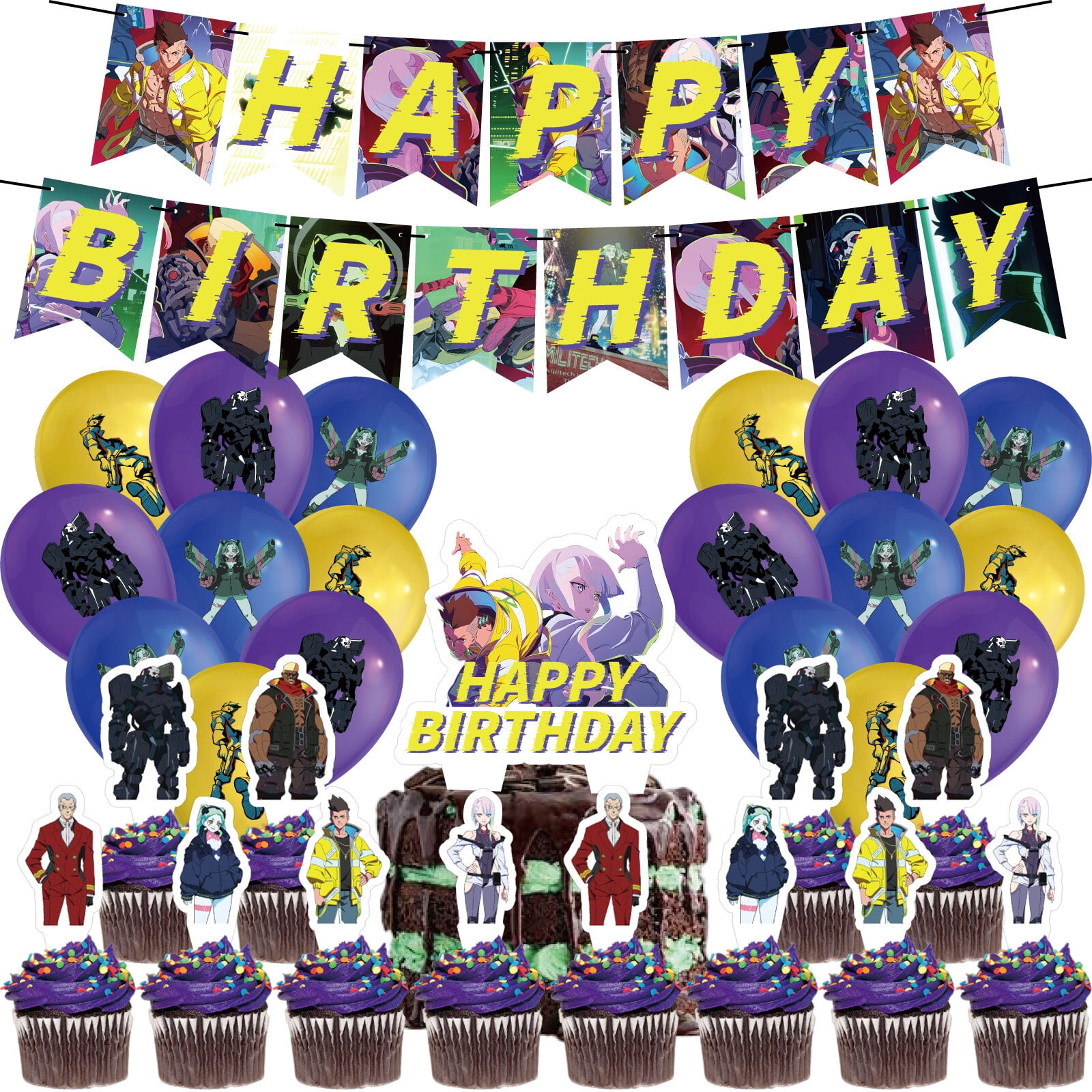 32 Pcs For Cyberpunk：Edgerunners Theme Birthday Party Decorations,With ...