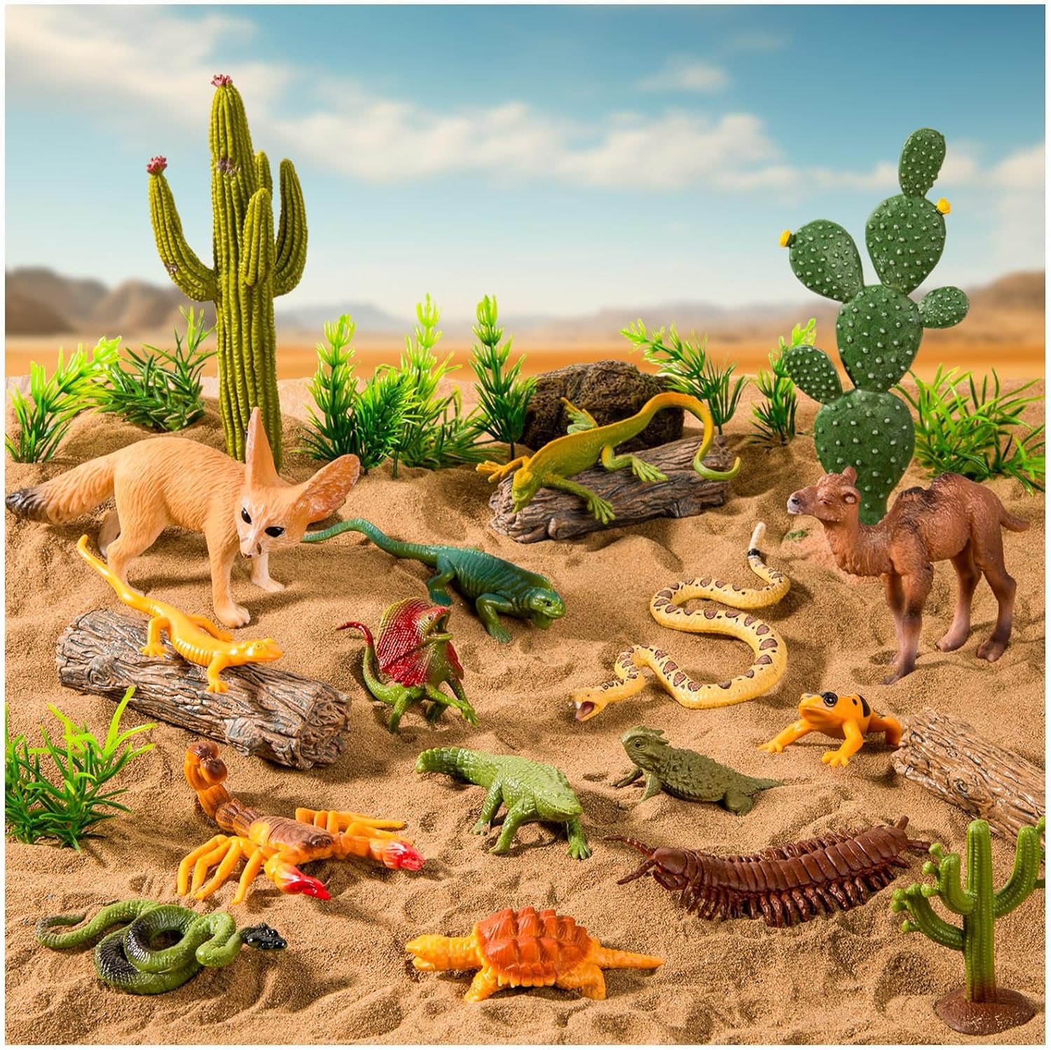 32 Pcs Desert Animal Figurines Set,Desert Diorama Playset with Camel ...