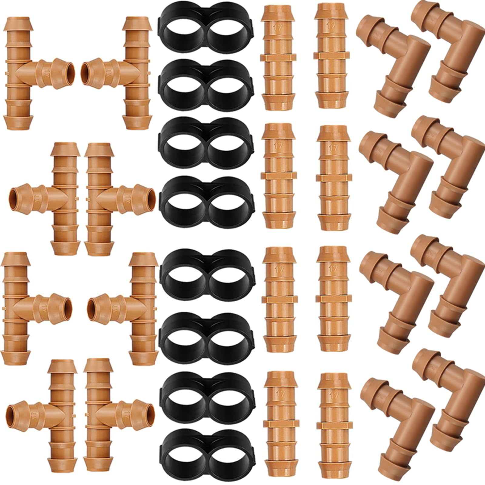 32 Pcs Drip Irrigation Fittings Kit 17mm for 1/2” Irrigation Tube - 8 ...