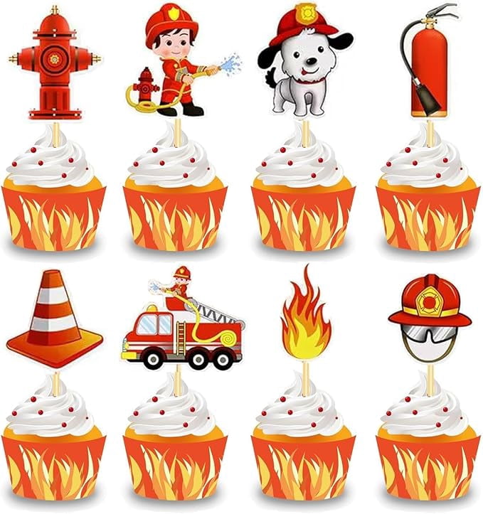 32 Pcs Fire Truck Cake Topper Firefighter Birthday Party Decorations ...