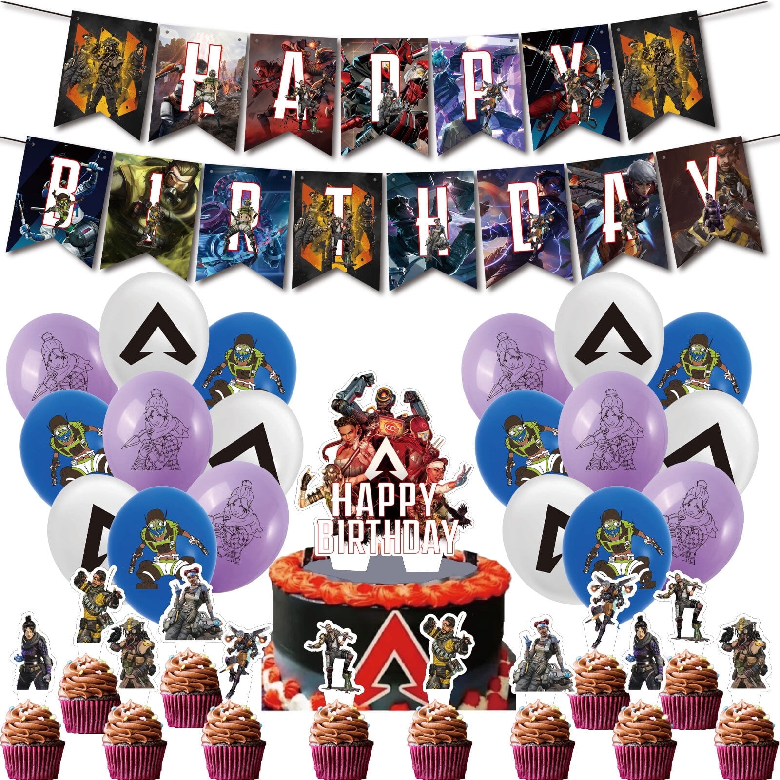 32 Pcs For Apex Cartoon-Themed Party Decoration Set - Includes Banner ...