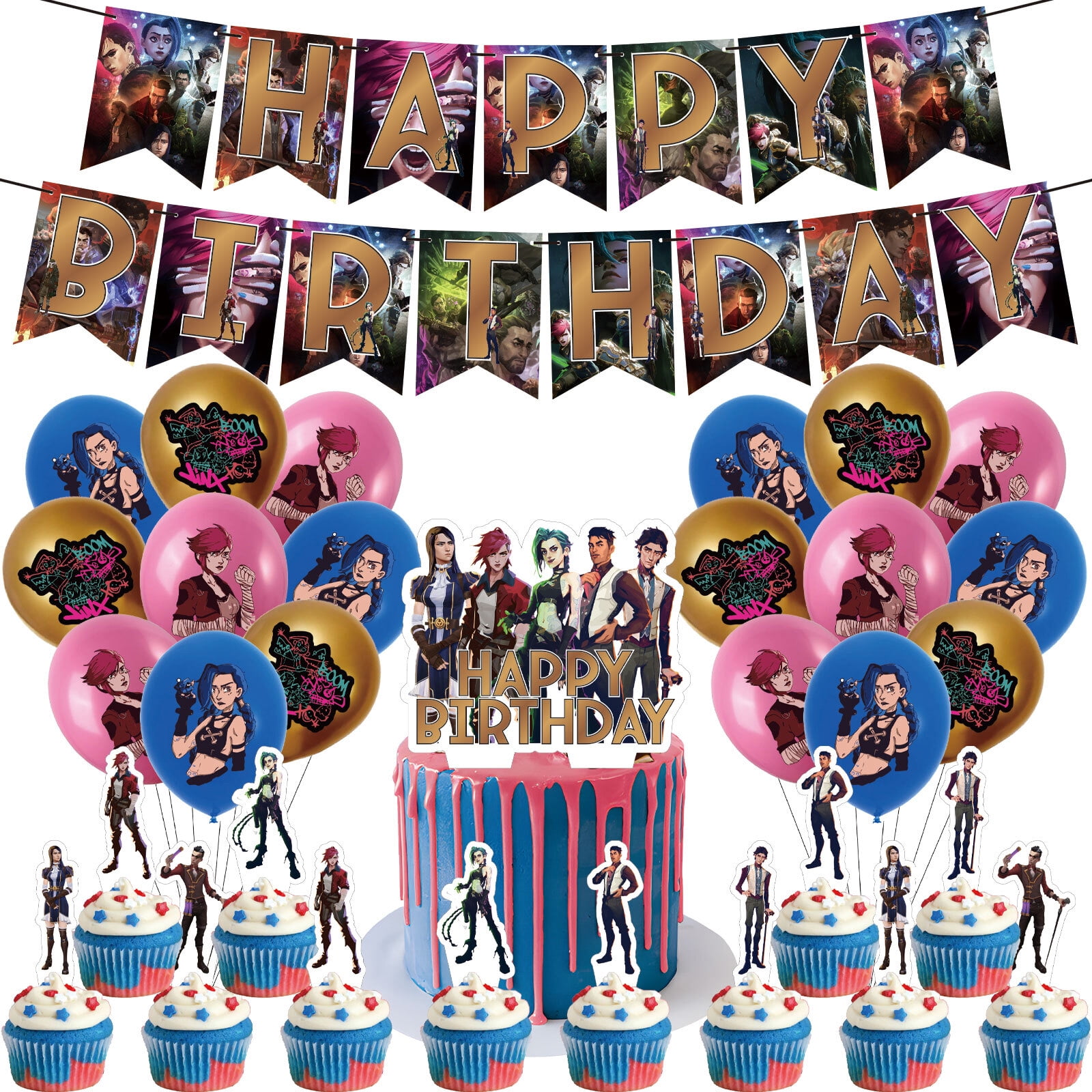 GONGKAI 32-Pcs Arcane Party Decoration Set, Banner, Cake Topper, 12 ...