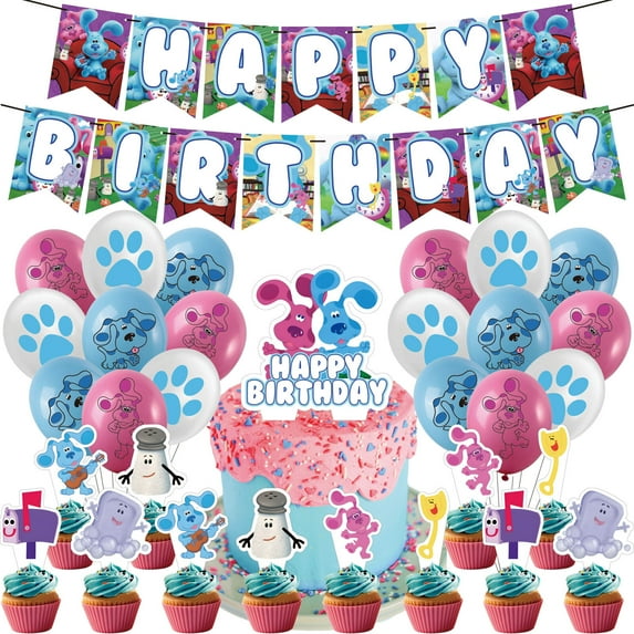 32 Pcs For Blues Theme Clues Party Decorations,With 1 Happy Birthday Banner Garland,13 Cupcake ...