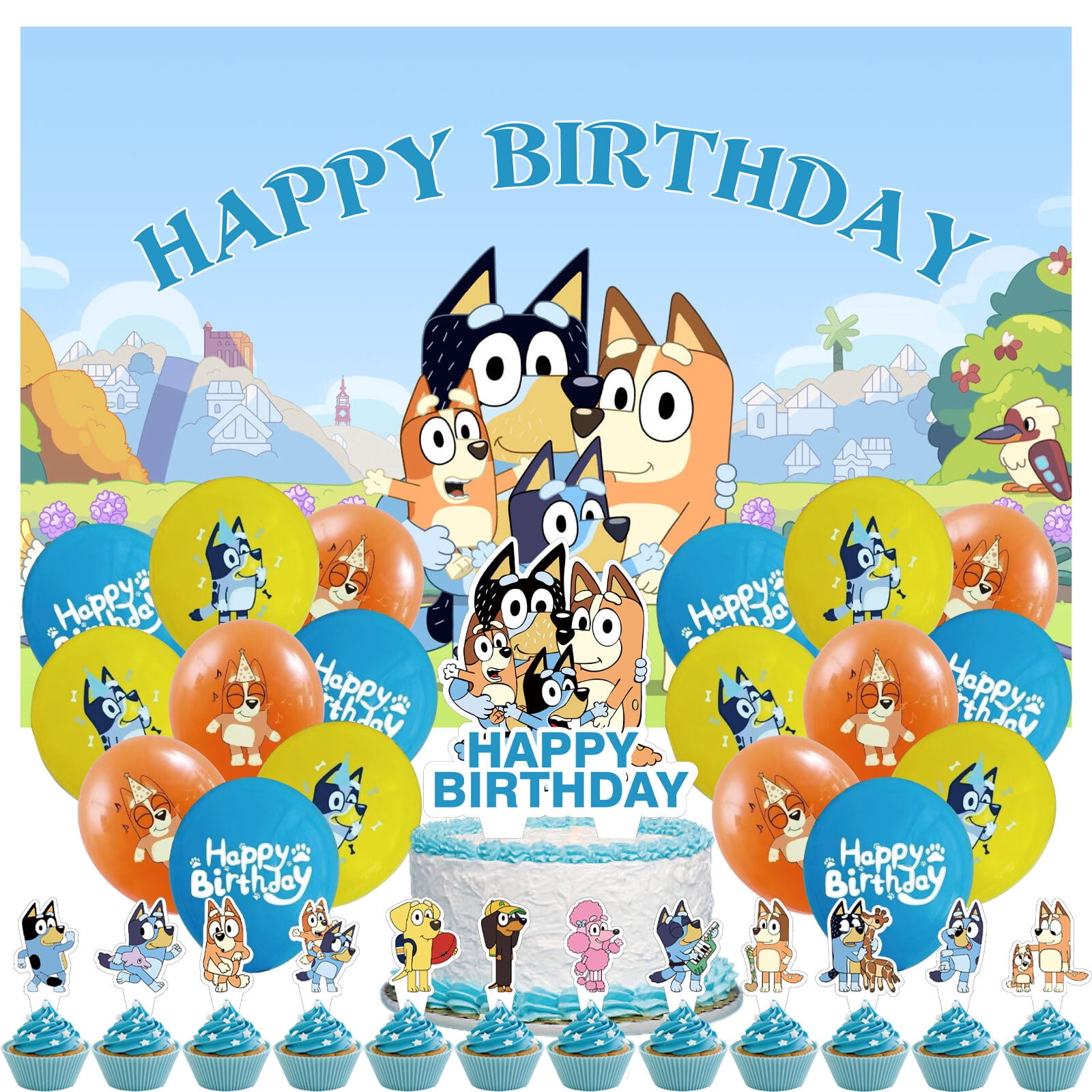 32-Pcs For Bluey-Themed Party Decoration Set – Includes Backdrop, Cake ...