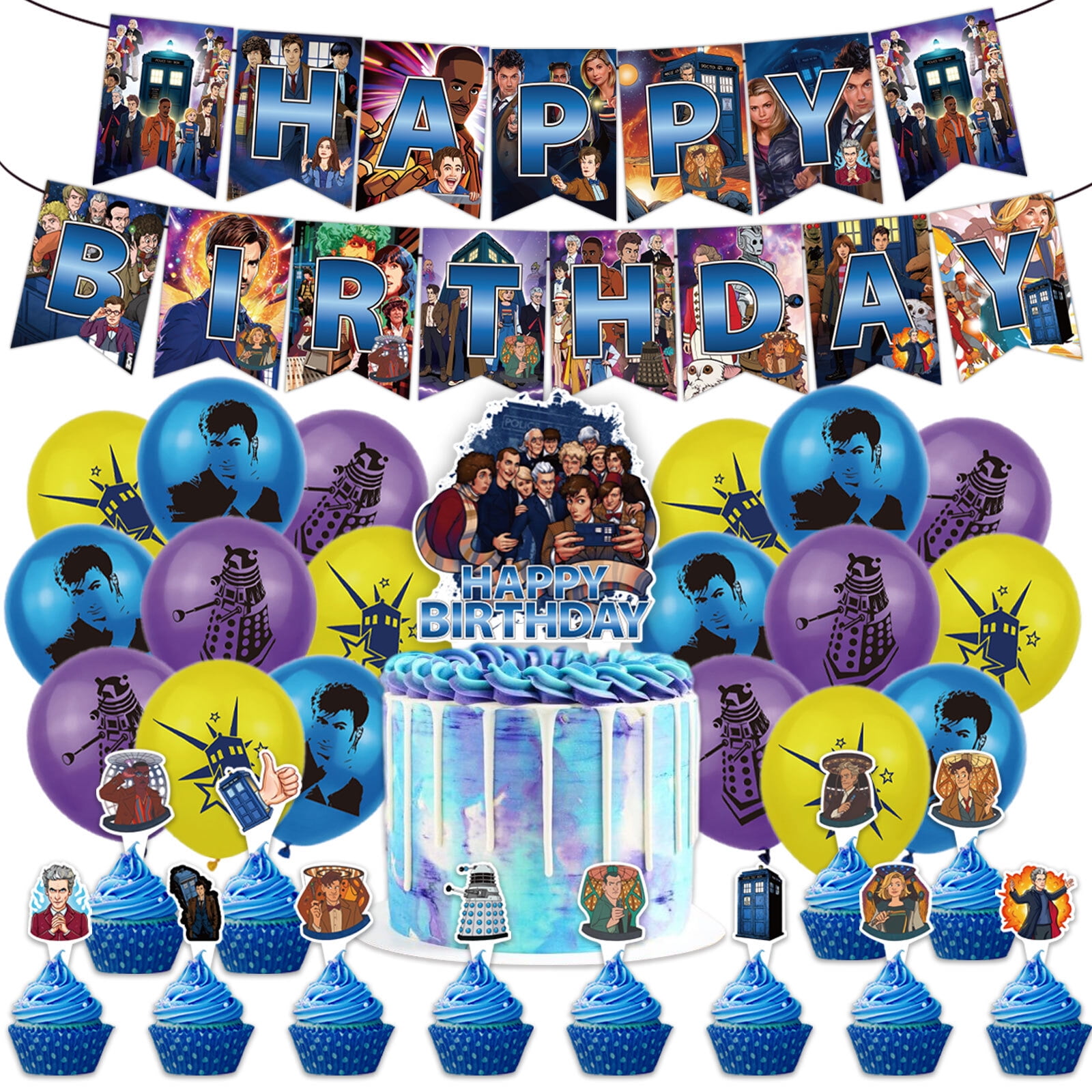 32 Pcs For Doctor Who Theme Birthday Party Decorations,With 1 Happy ...