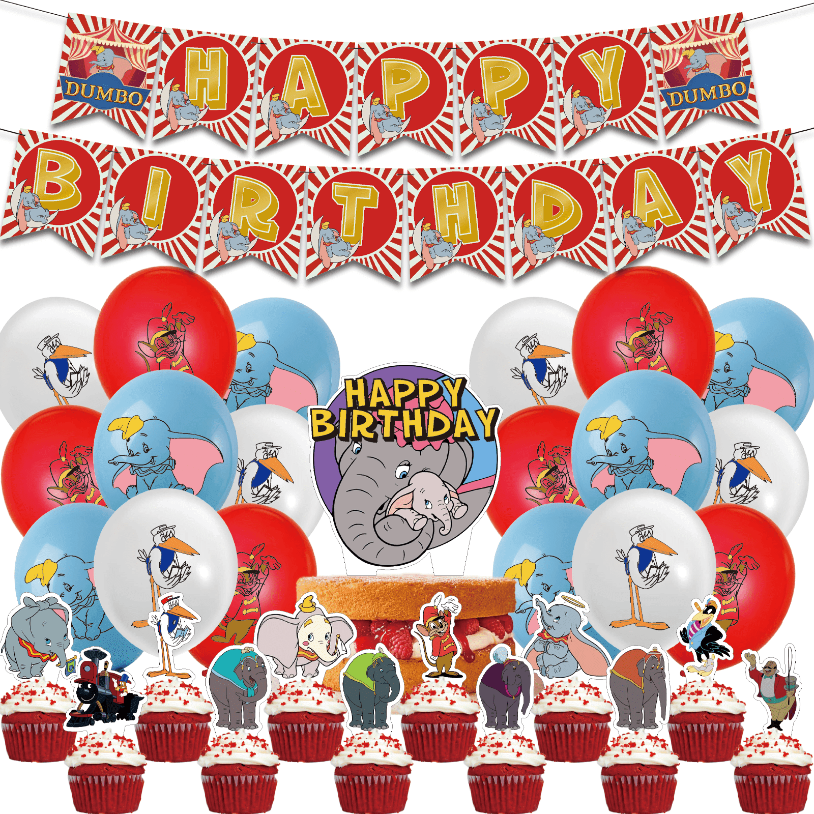 32 Pcs For Dumbo Theme Birthday Party Decoration Set - Includes Happy ...