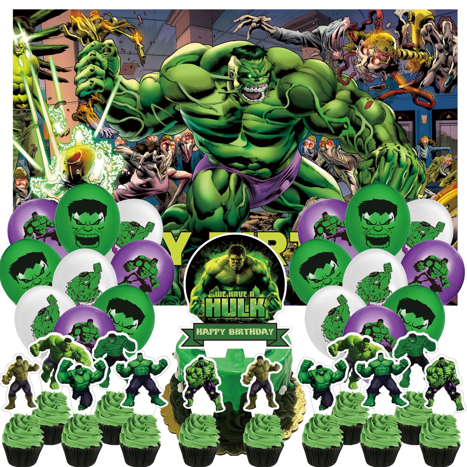 32 Pcs For Hulk Party Decoration Set – Includes Backdrop, 18 Balloons ...