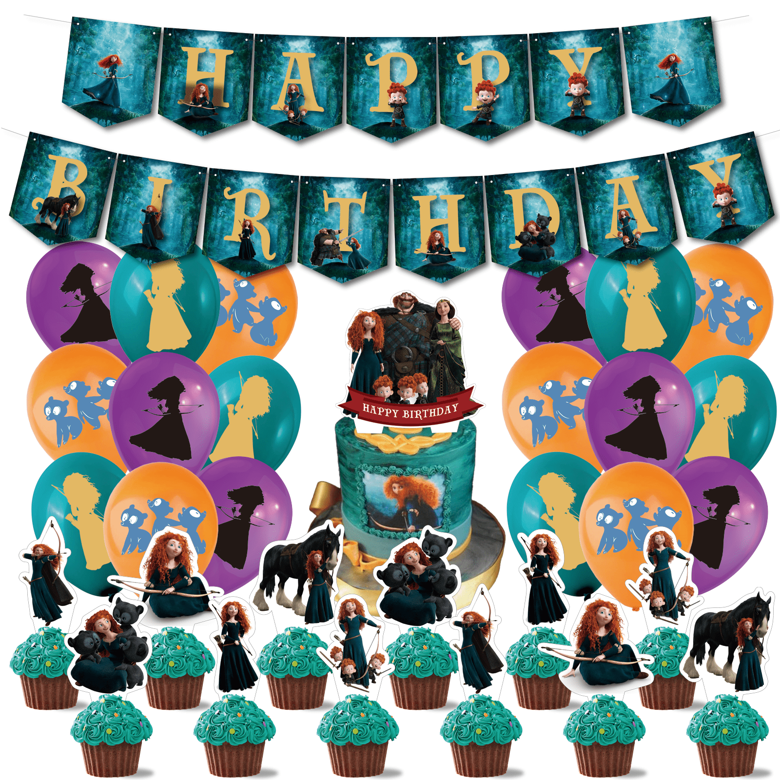 32 Pcs For Merida Theme Children's Celebration Kit with Banner,Cake ...