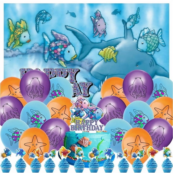 32 Pcs For Rainbow Fish Party Decoration Set – Includes Backdrop, 18 ...