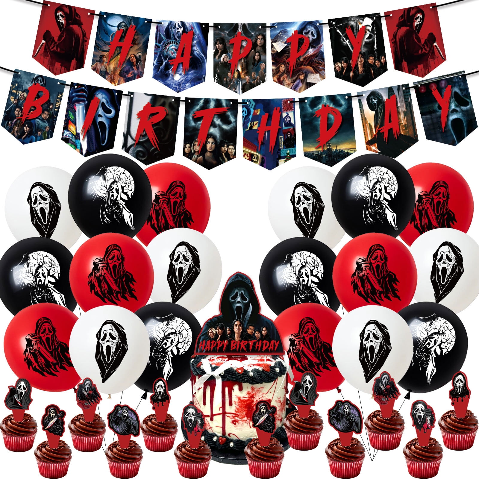 32 Pcs For Scream Cartoon-Themed Party Decoration Set - Includes Banner ...