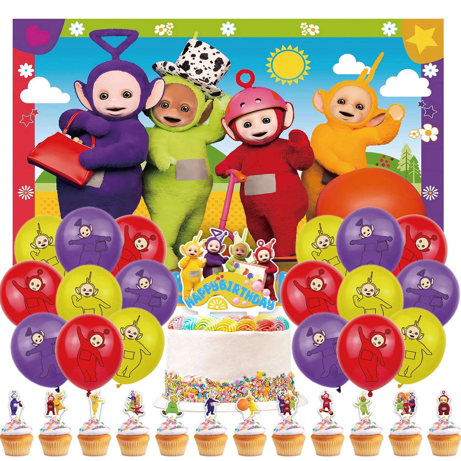 32 Pcs For Teletubbies Party Decoration Set – Includes Backdrop, 18 ...