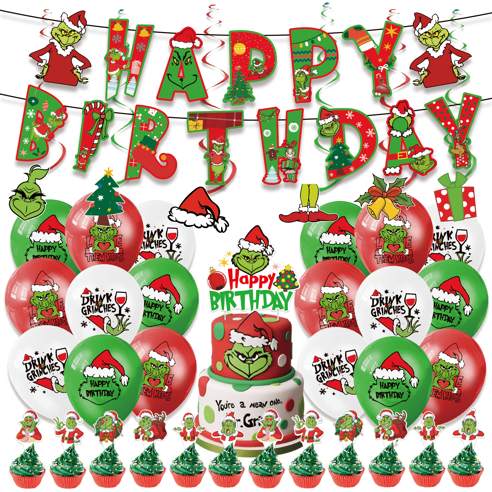 32 Pcs For The Grinch Theme Birthday Party Decoration Set - Includes ...