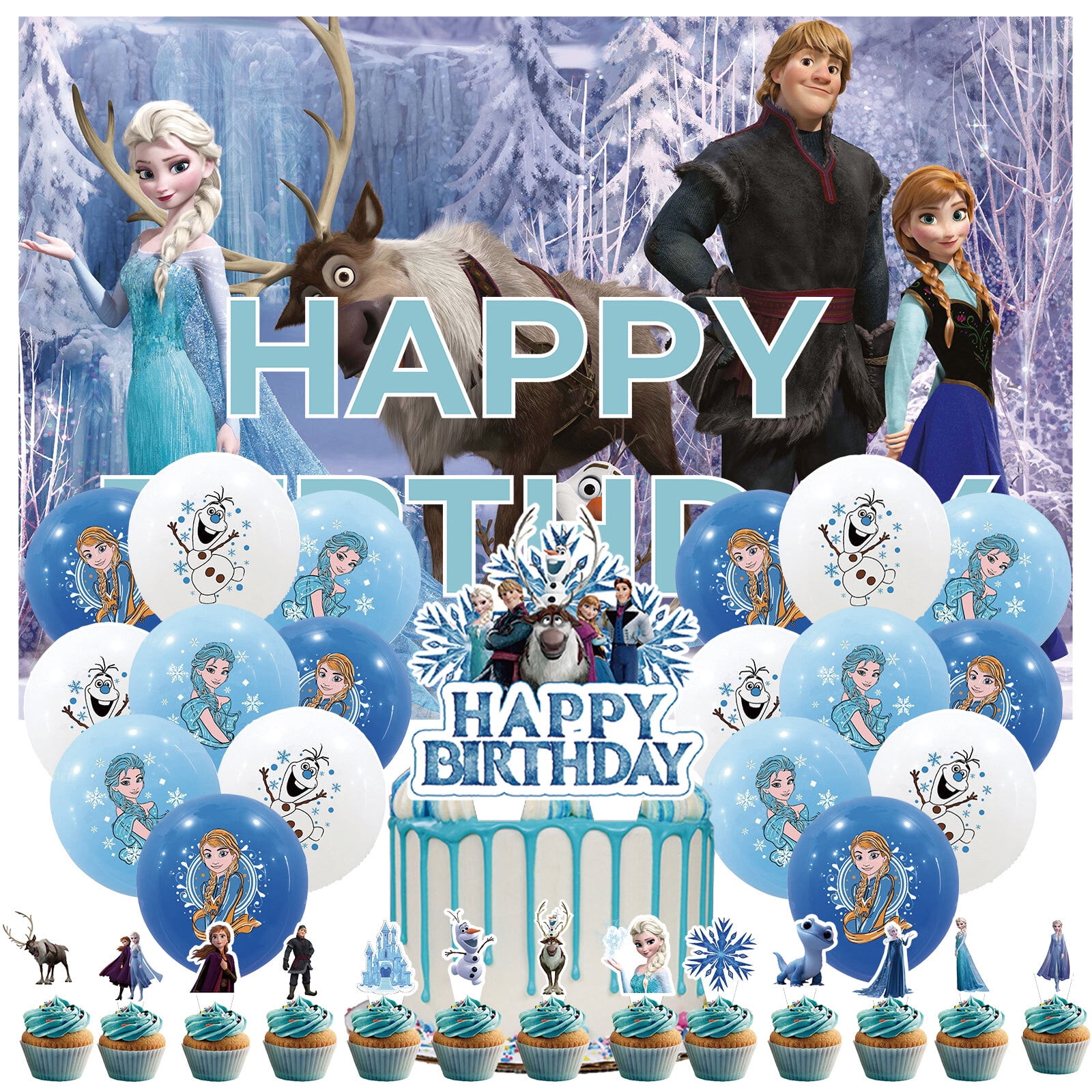 32 Pcs For Frozen Theme Party Decorations,With 5*3ft Birthday Backdrop ...