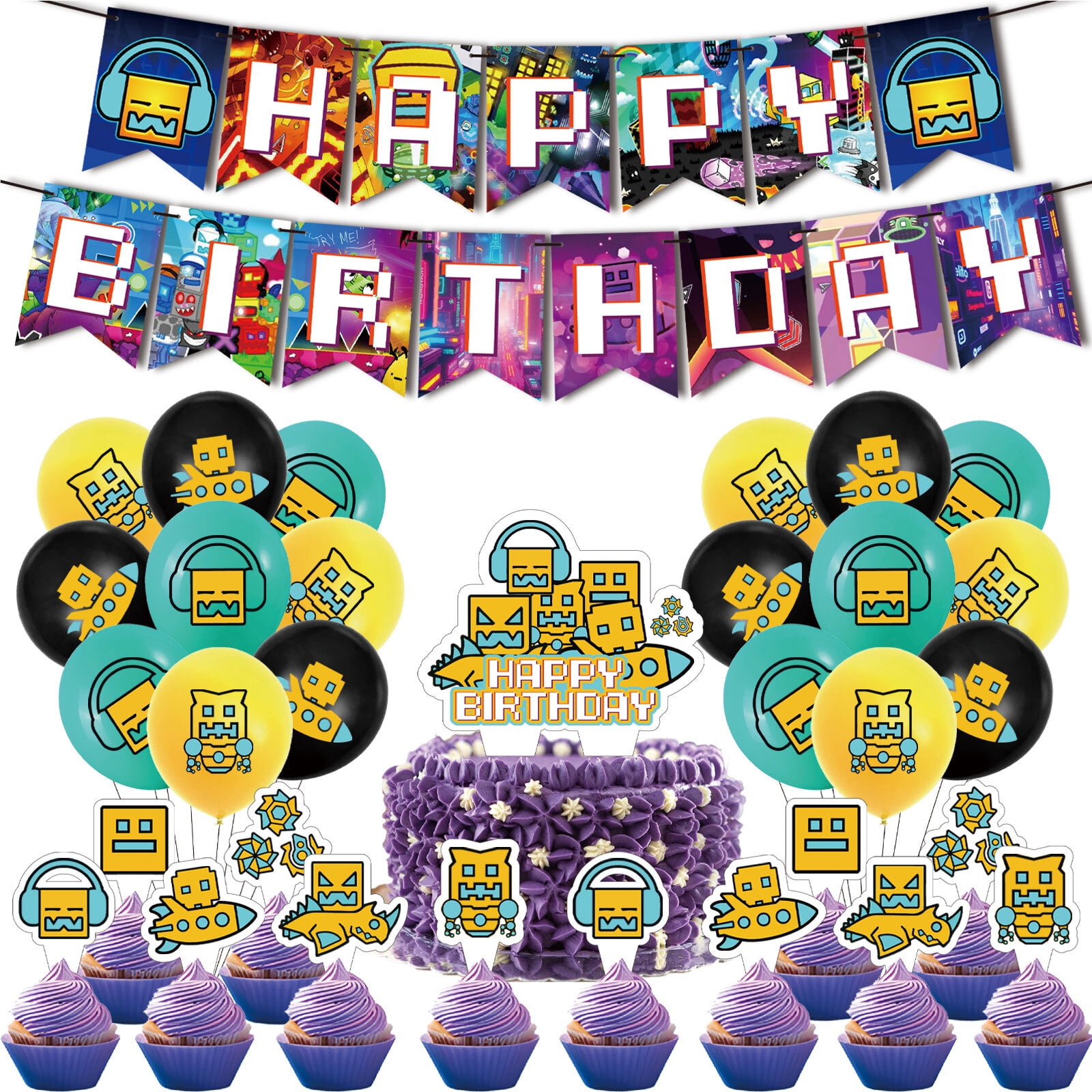 32 Pcs For Geometry Cartoon-Themed For Dash Party Decoration Set ...