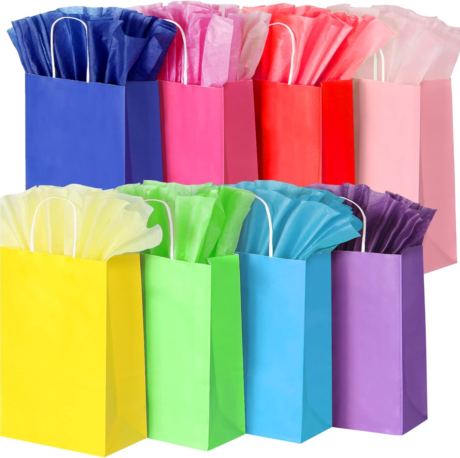 32 Pcs Gift Bags with 32 Tissues, 8 Colors Party Bags with Handles, 13. ...