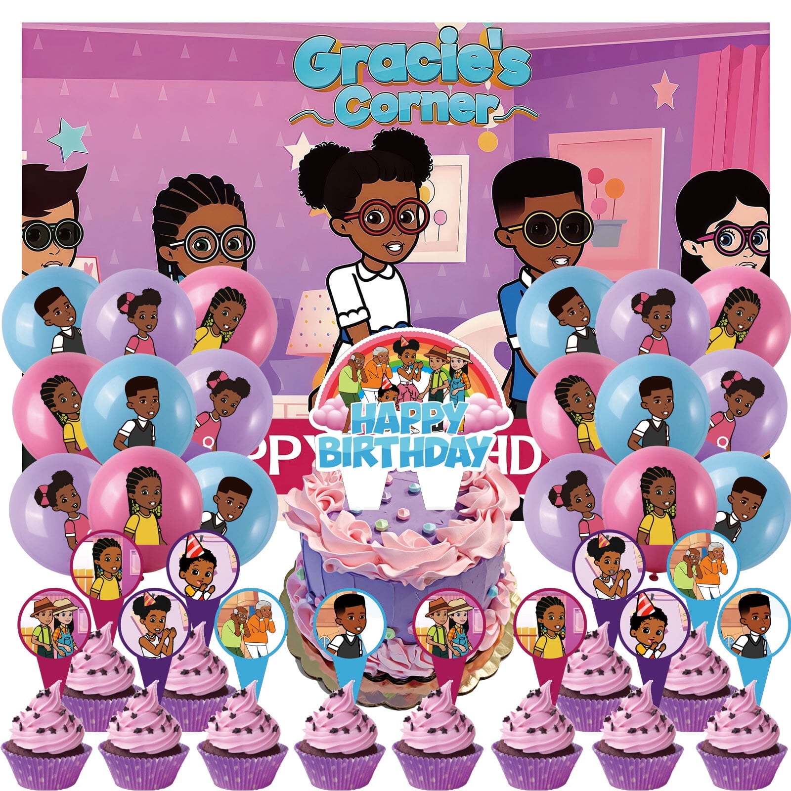 32 Pcs For Gracie Corner Cartoon-Themed Birthday Decorations and Party Favors Set – Includes ...