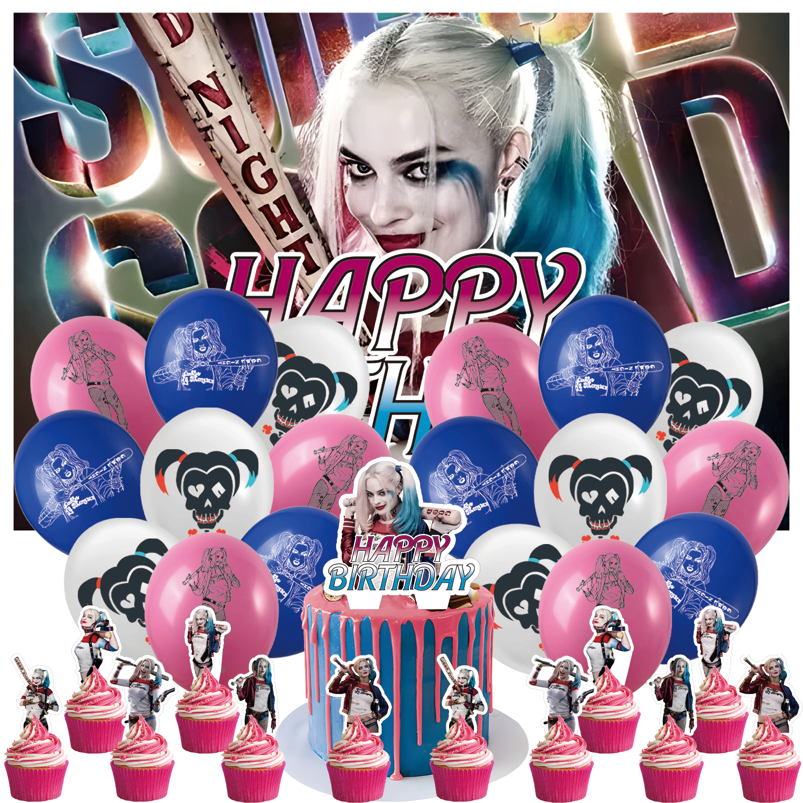 32 Pcs For Harley Quinn Theme Birthday Party Decoration Set - Includes ...