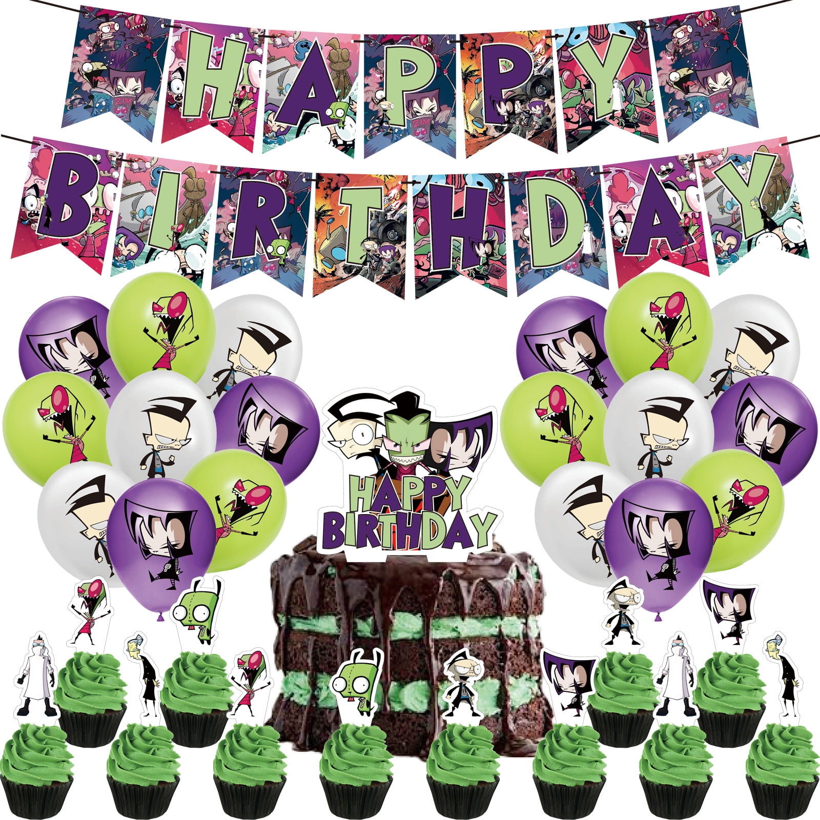 CGZWFERA Invader Zim Party Supplies Complete Decoration Kit with Banner ...