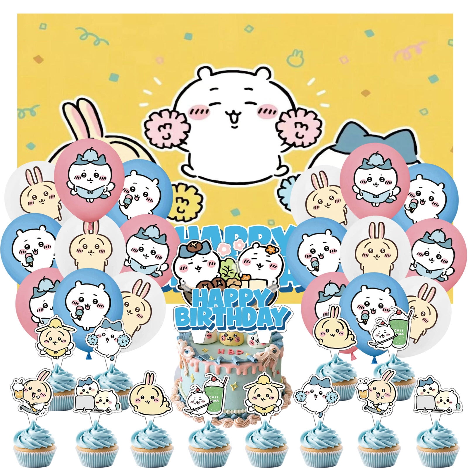 32 Pcs For Kawaii Chiikawa Theme Party Decorations,With 5*3ft Birthday ...