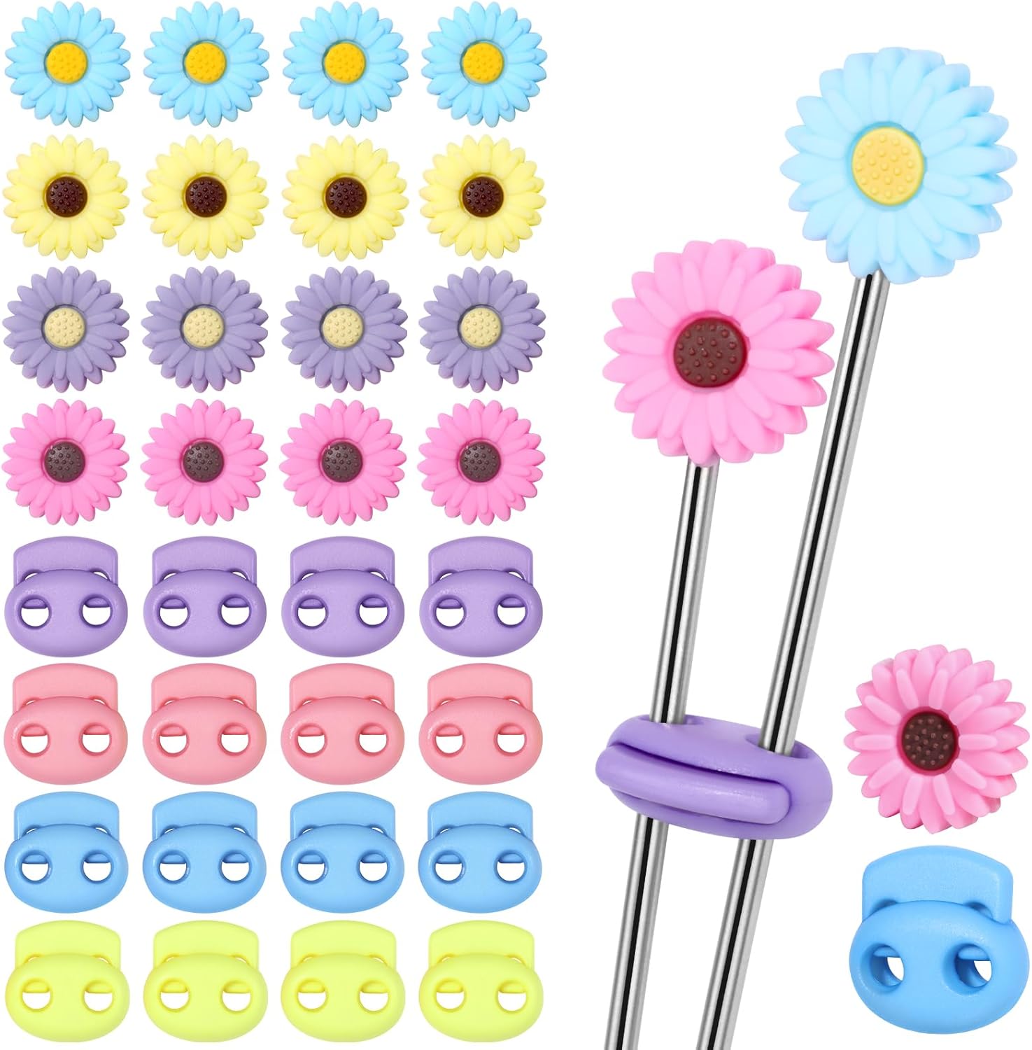 32 Pcs Knitting Needle Stoppers, Cute Daisy Sun Flower Knitting ...