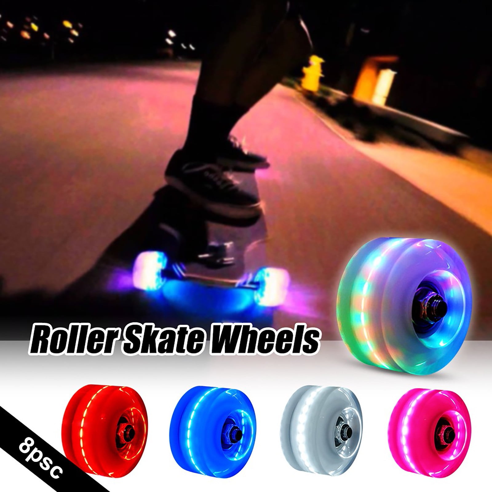 32 Pcs Light Up Quad Roller Skate Wheels with Bearings – 1.3 x 2.3in ...
