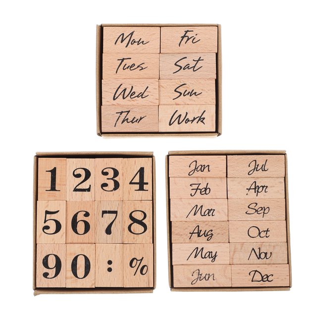 32 Pcs Months Stamps Wooden Date Dates Week Planner Baby Newborn ...