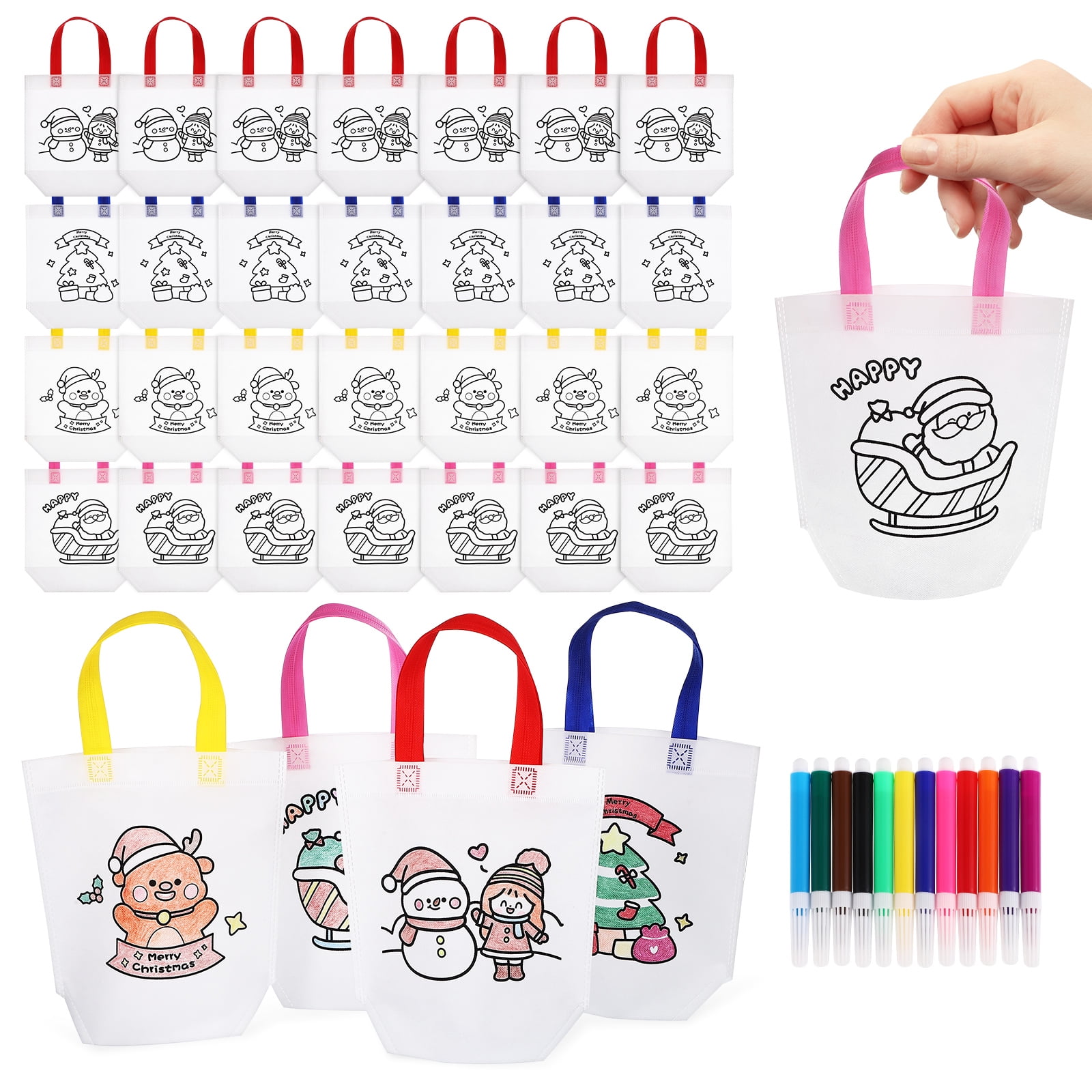 32 Pcs Non-woven Bags Gift Bags Coloring Tote Bag Goodie Bags Color ...