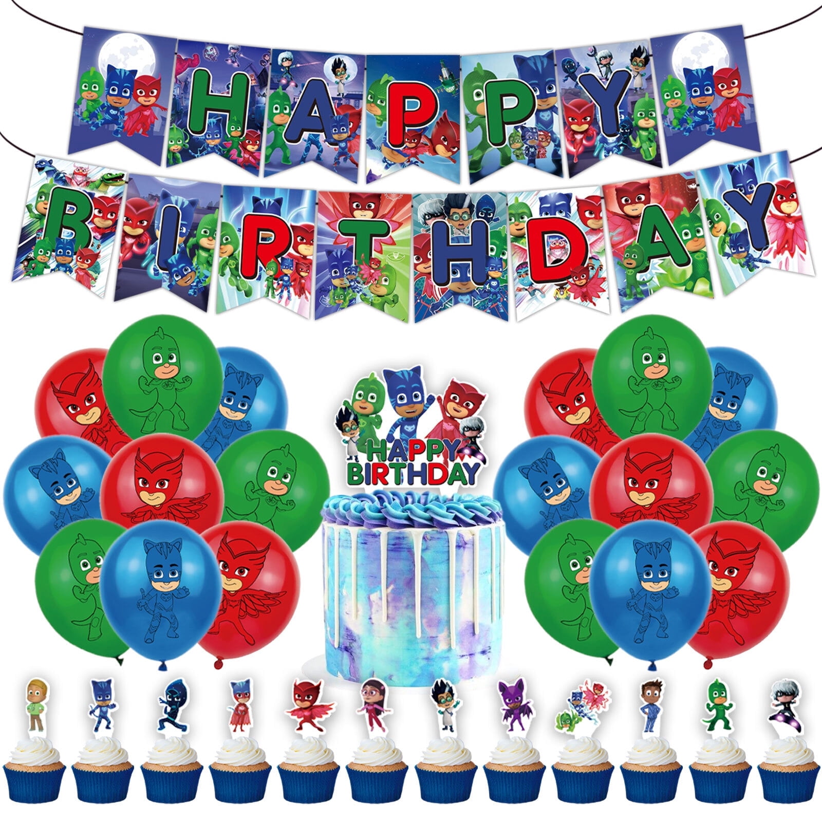 32 Pcs For PJ Masks Theme Birthday Party Decoration Set,Includes Happy ...