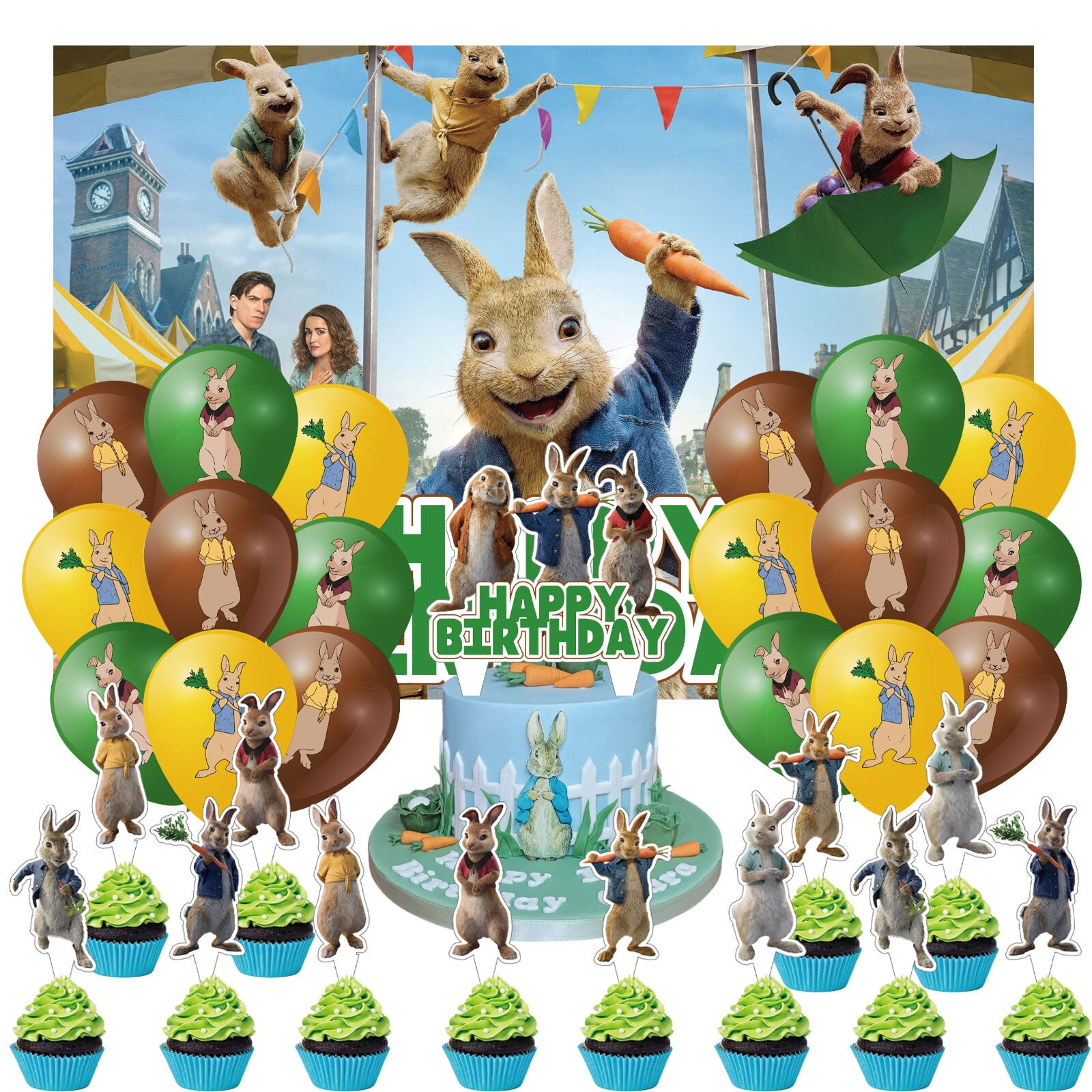 32 Pcs For Peter Rabbit Theme Birthday Party Decoration Set - Includes ...