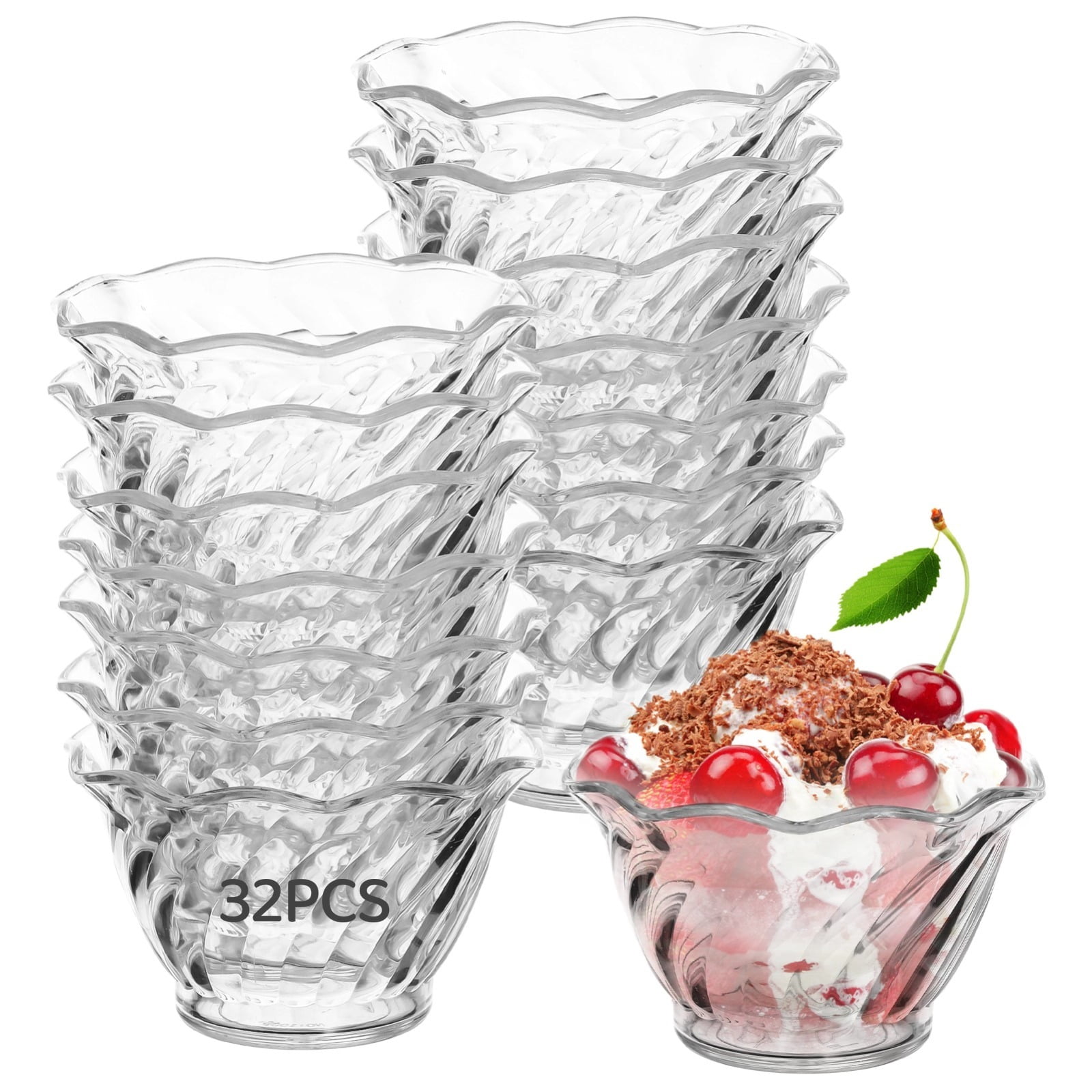32 Pcs Plastic Dessert Cups, 6oz Mini Ice Cream Bowls, Clear Swirl ...
