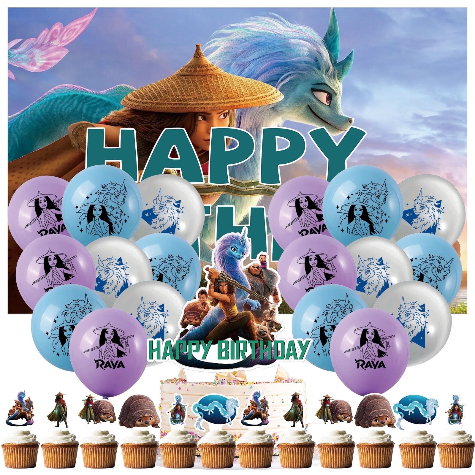 32 Pcs For Raya Cartoon-Themed For The Last Dragon Party Decoration Set ...