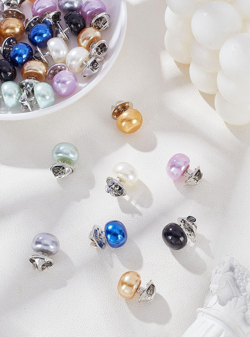 32 Pcs Removable Seamless Multi-Color Pearl Button Pins Fashion ...