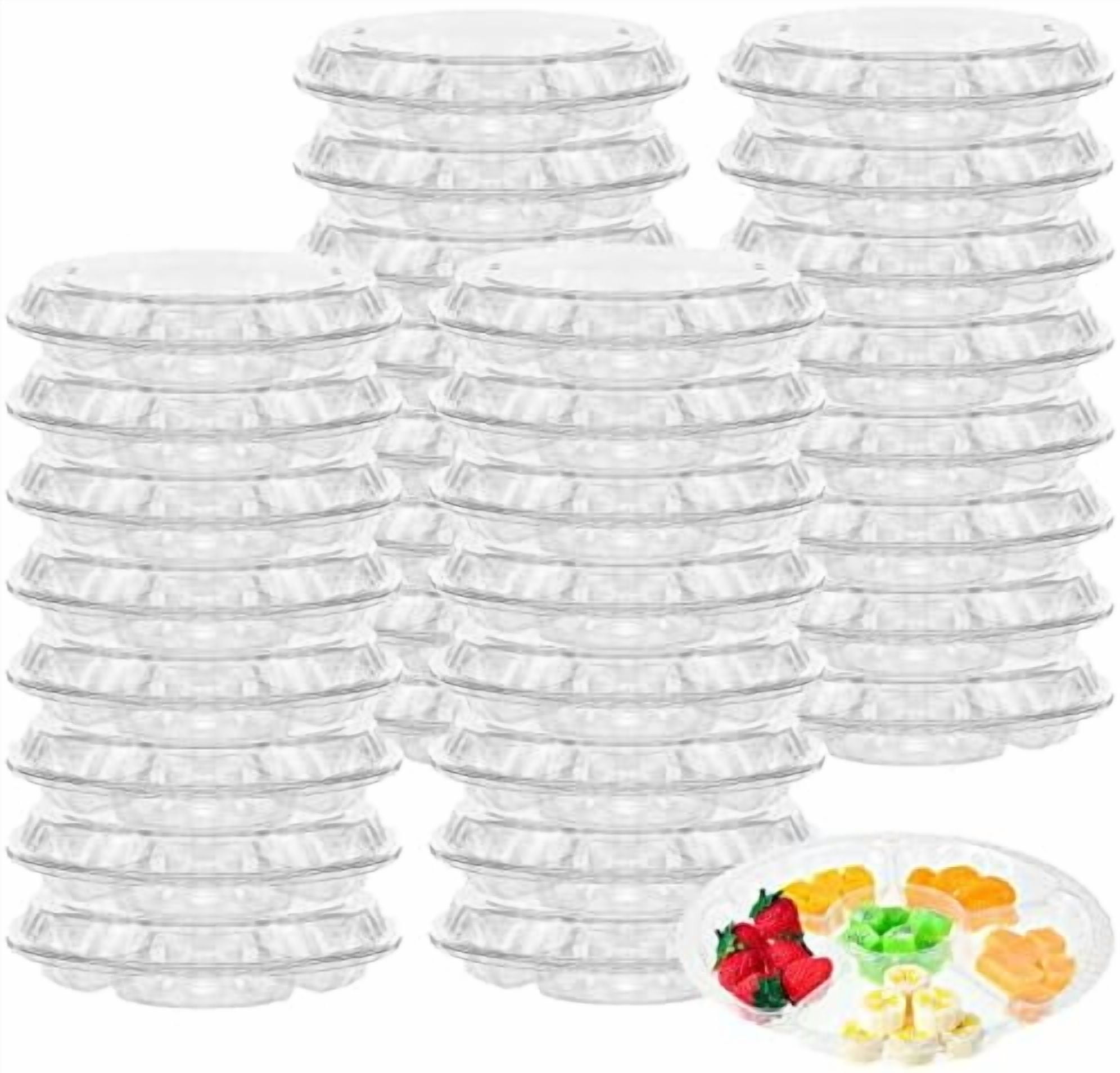 32 Pcs Round Plastic Appetizer with Lid 10 Inch Veggie Fruit Serving ...