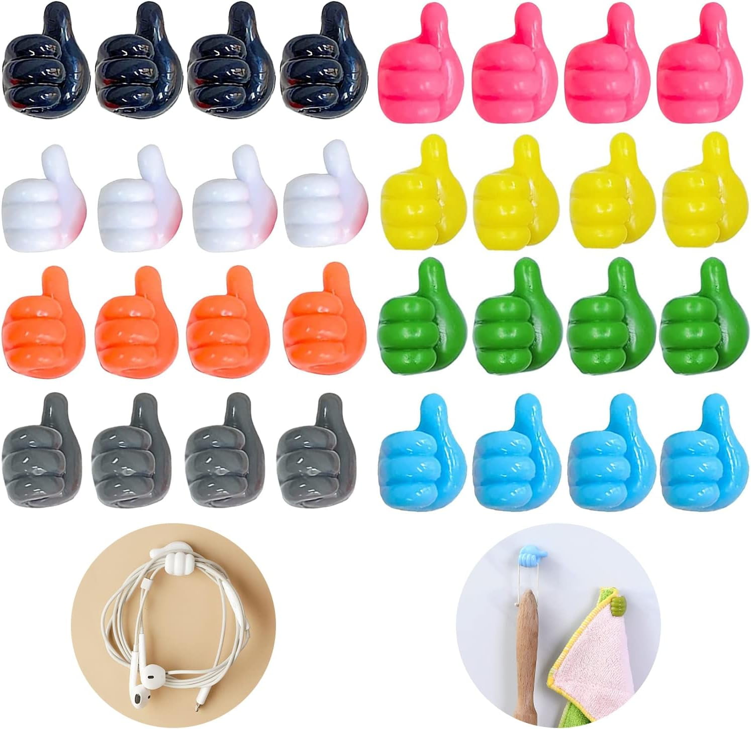 32 Pcs Self Adhesive Thumb Hooks, Waterproof Cable Holder Wire Cord ...