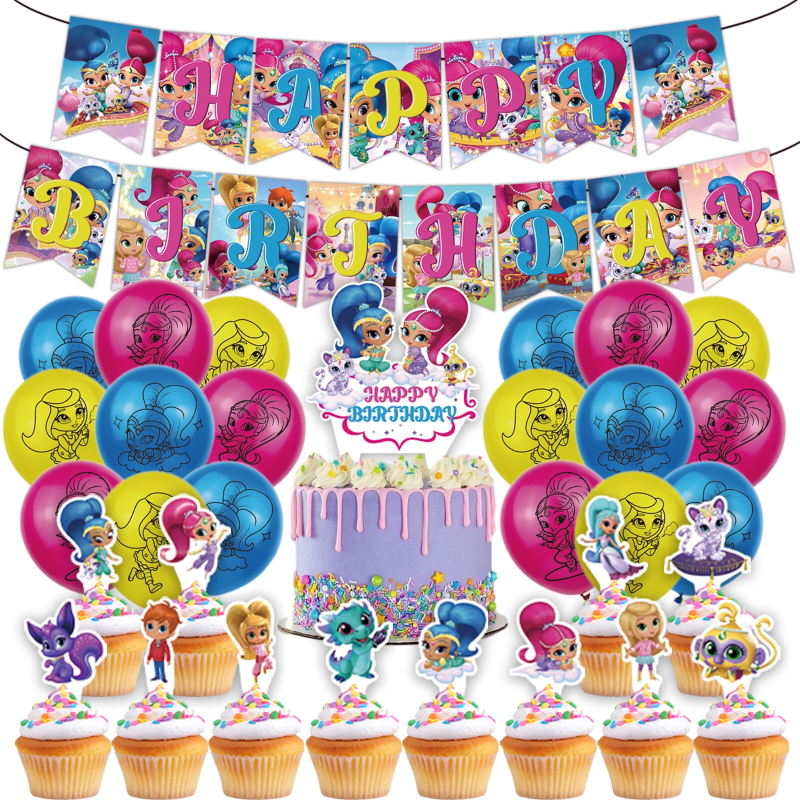 32 Pcs For Shimmer and Shine Cartoon-Themed Birthday Decorations and Party Favors Set – Includes ...