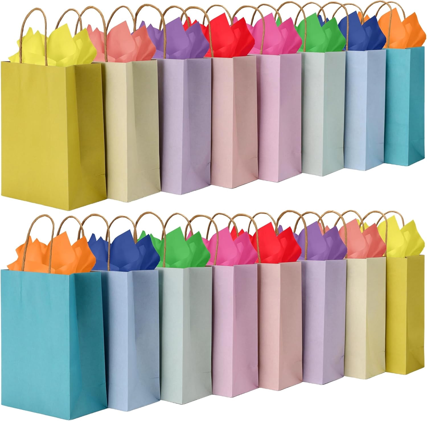 32 Pcs Small Gift Bags with 32 Tissues, 8 Colors Paper Goodie Bags with ...