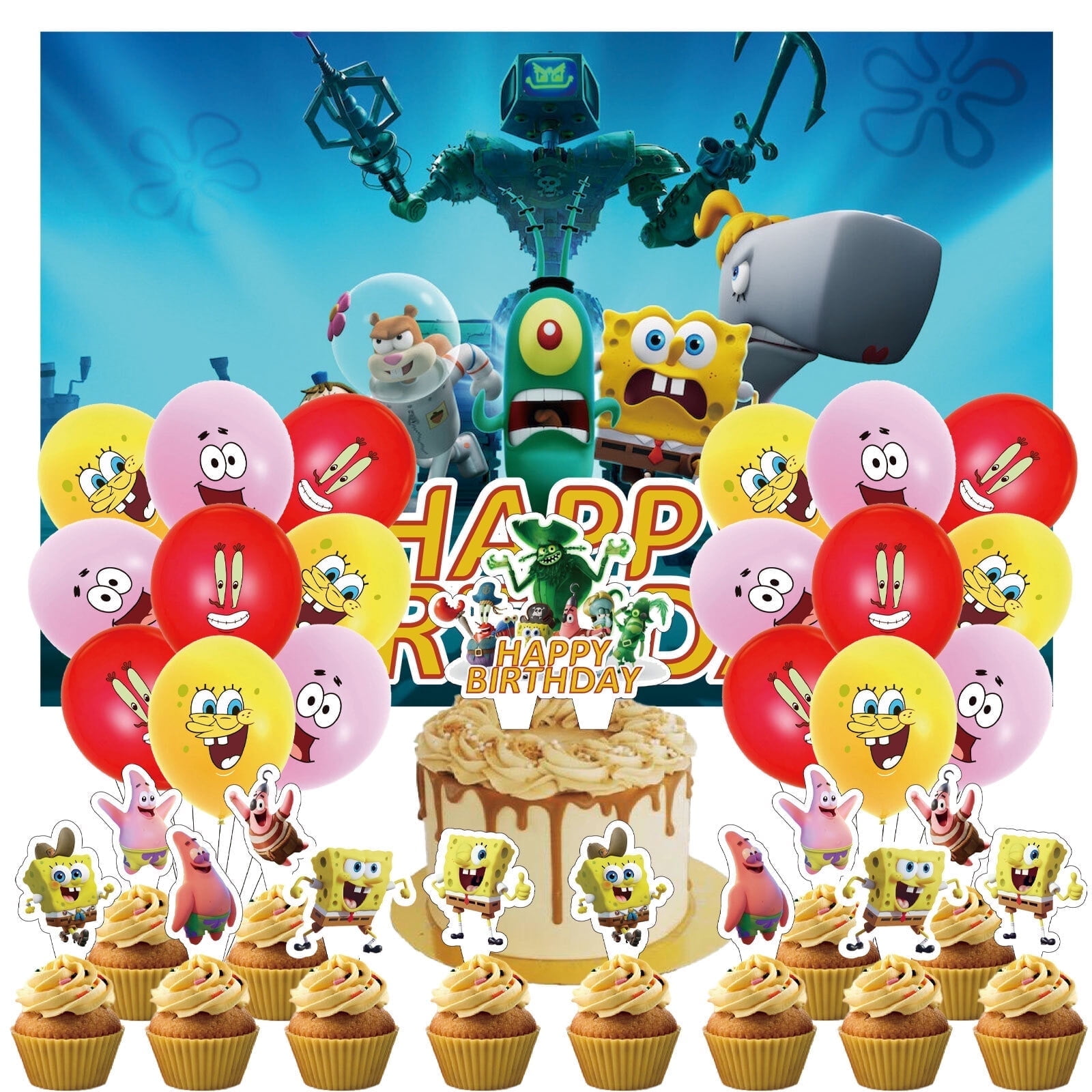 32 Pcs For SpongeBob Theme For SquarePants Birthday Party Decorations ...