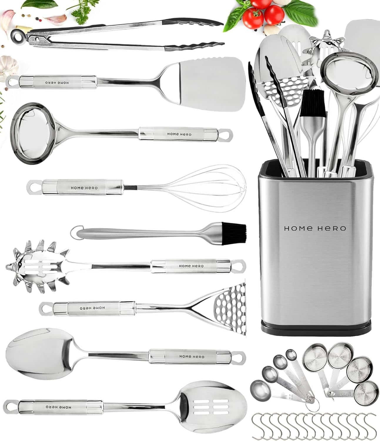 32 Pcs Stainless Steel Kitchen Utensils Set - Nonstick Stainless Steel ...