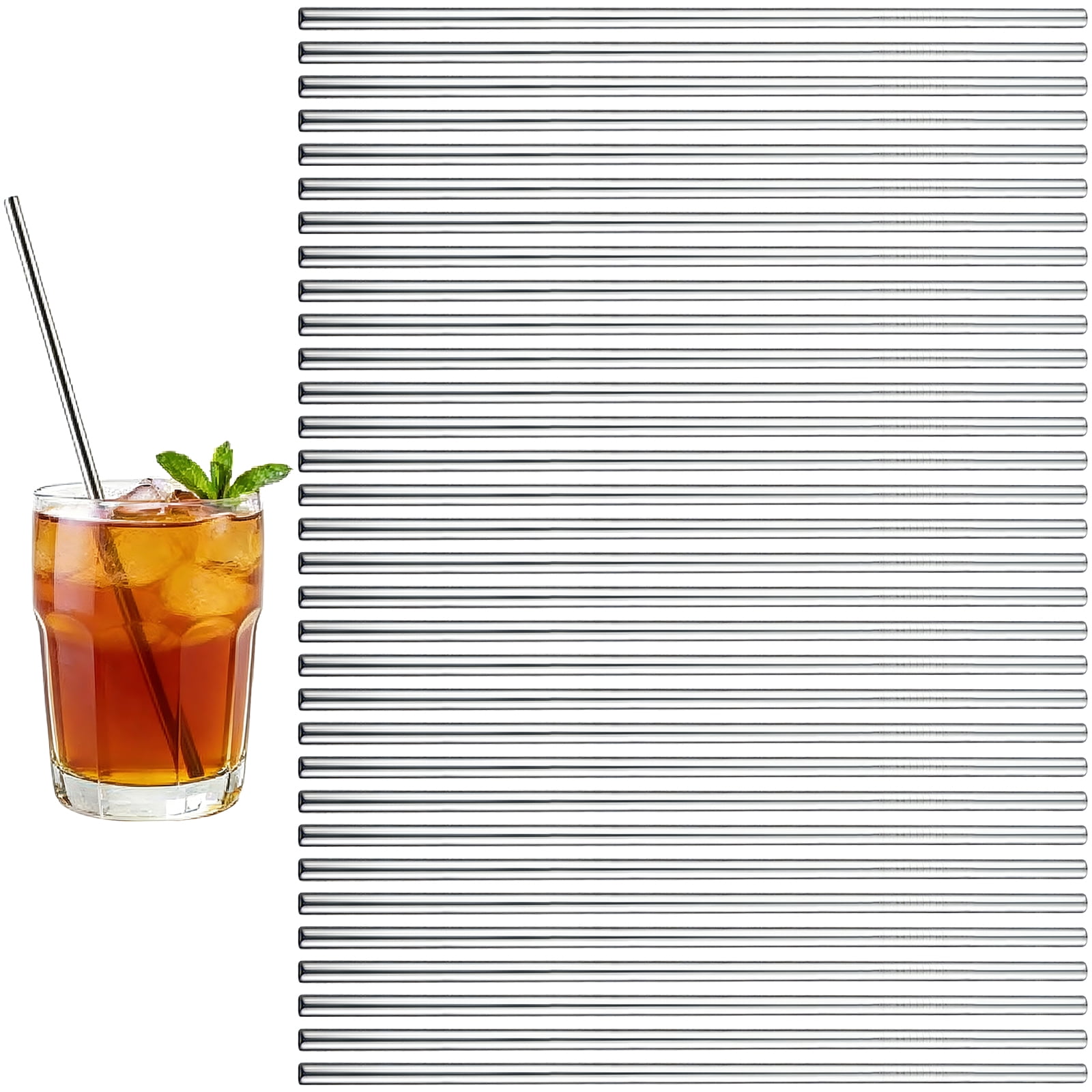 32 Pcs Stainless Steel Straws, Reusable 8.5 x 0.2 in Metal Straight ...