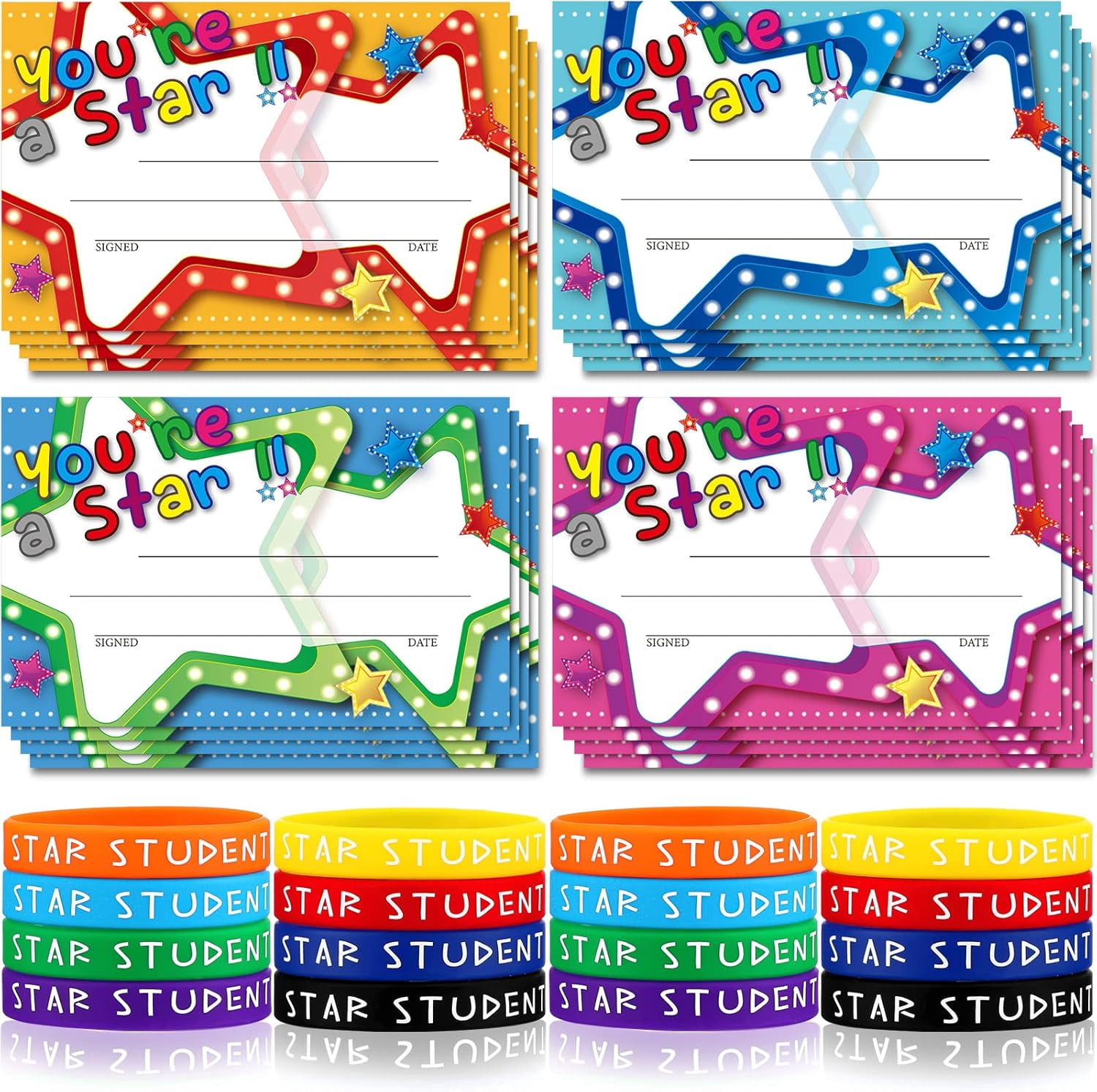 32 Pcs Star Student Certificate Award Wristband Happy Birthday ...